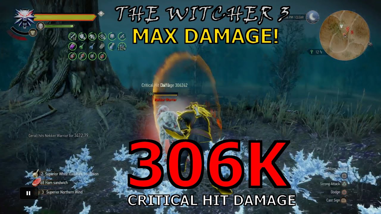 The Witcher 3: Maximum Damage - 306K Critical Hit Damage - YouTube