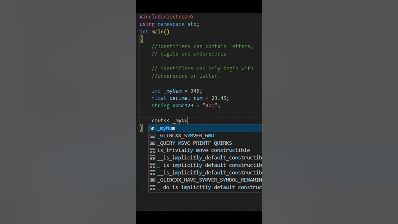 identifiers in c++@ensolutions5210 #identifiers #shorts #coding - YouTube