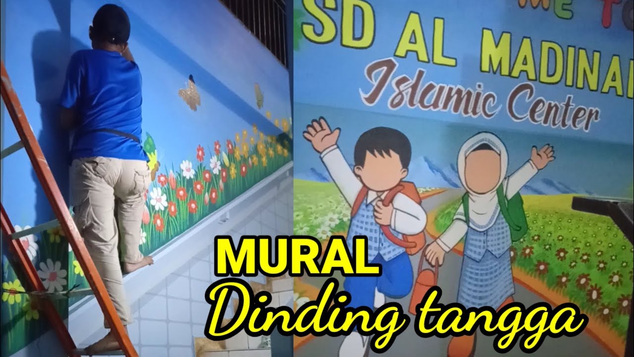 Mural Cantik dinding tangga sekolah - YouTube