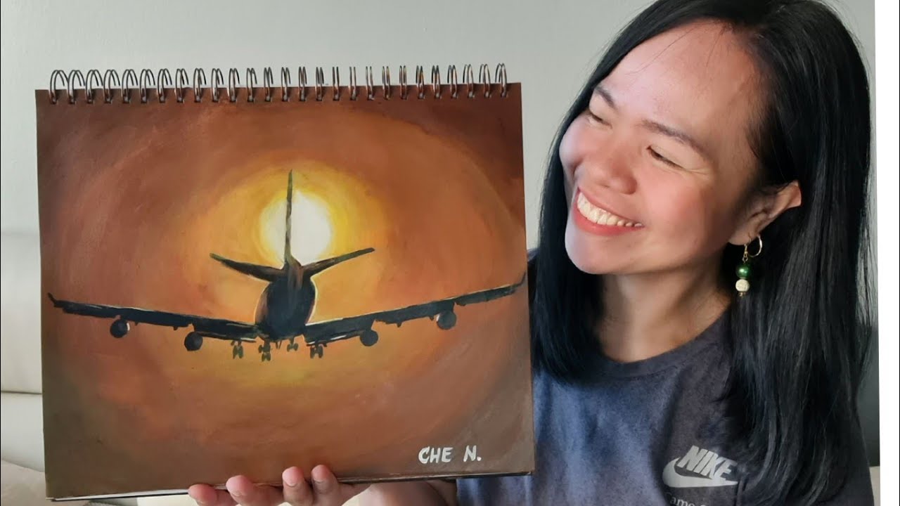 PLANE IN SUNSET SKIES/ Acrylic Painting Tutorial by Cheryl Navarro ...
