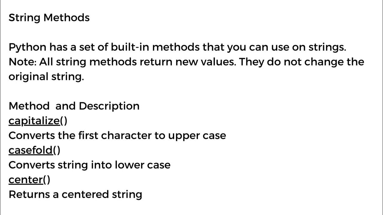 String Methods Capitalize Casefold Center Youtube