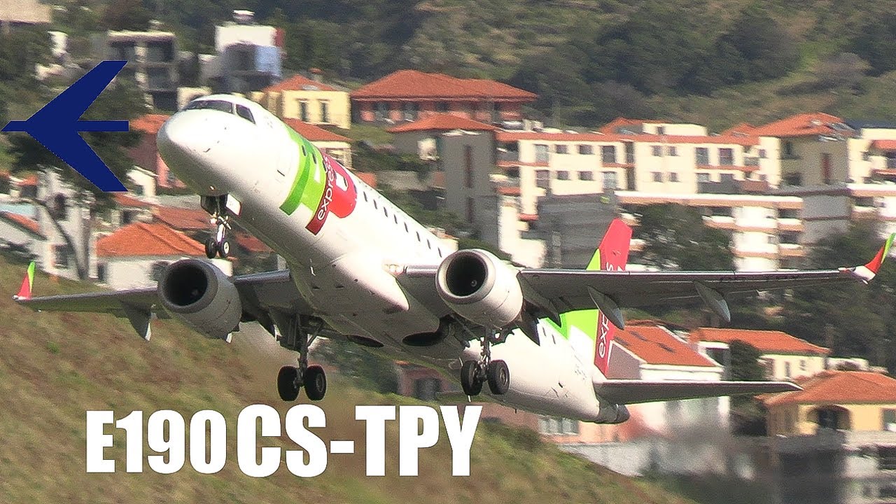 E190 TAP Express landing & takeoff at Madeira Airport - YouTube