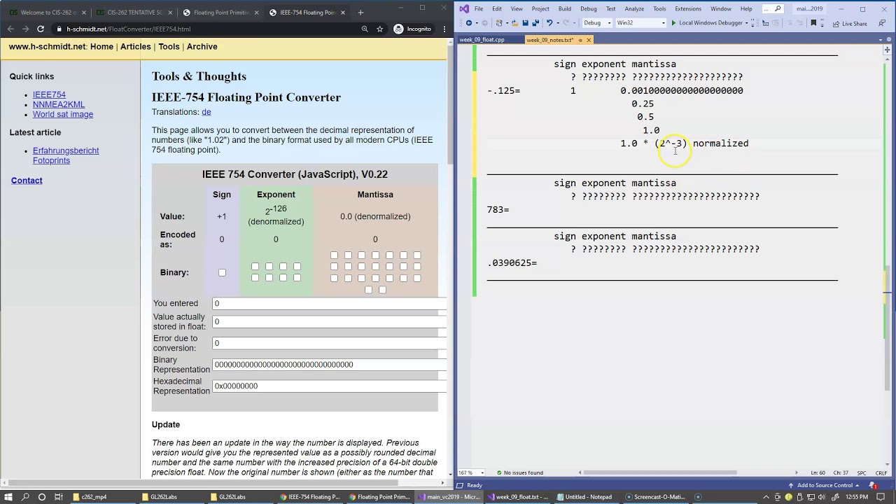 9.7 IEEE floating point storage step-by-step: -.125 example - YouTube