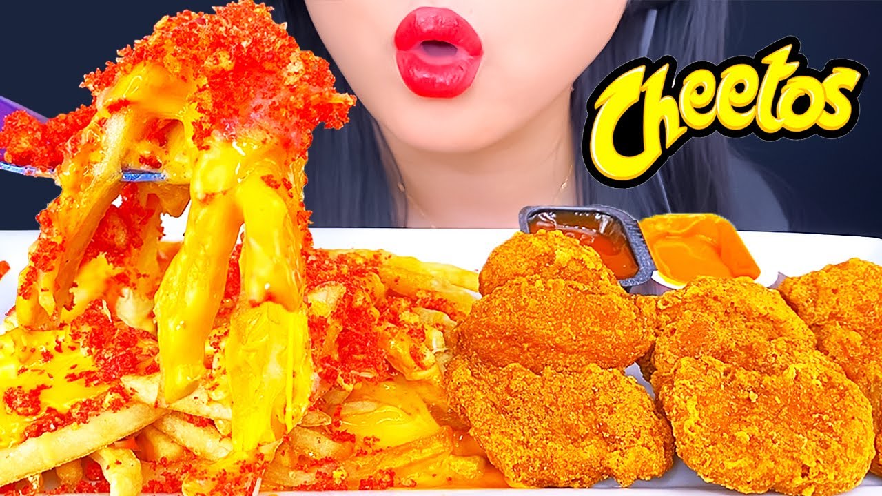 ASMR HOT CHEETOS CHEESY FRIES & MCDONALDS SPICY FRIED CHICKEN *Eating ...