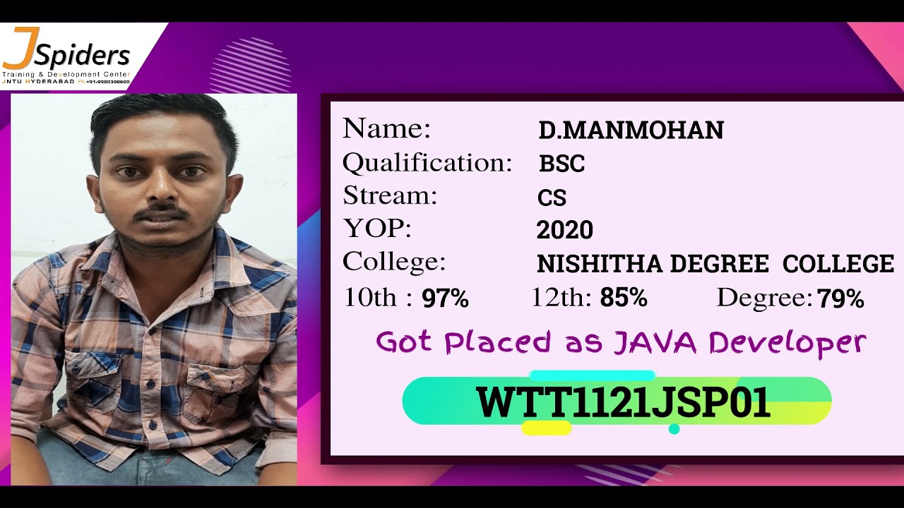 CONGRATULATIONS D. MANMOHAN PLACED AS JAVA DEVELOPER - YouTube