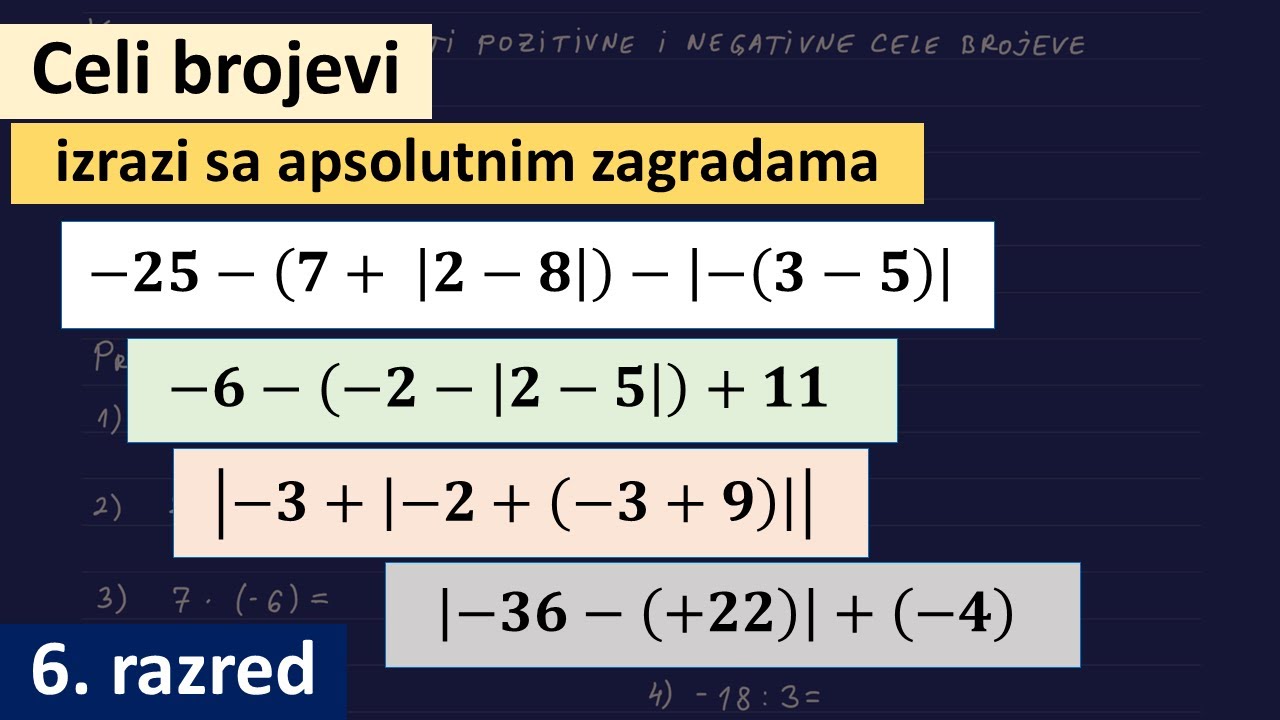 Celi brojevi izrazi sa apsolutnim zagradama - matematika za 6 razred ...