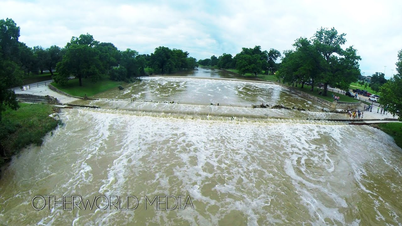 Aerials of Georgetown Texas - San Gabriel River Flooded - on Memorial ...