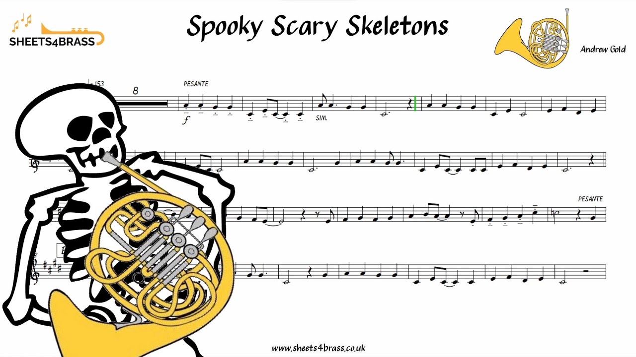 Spooky Scary Skeletons | French Horn Solo with Sheet Music and Play ...