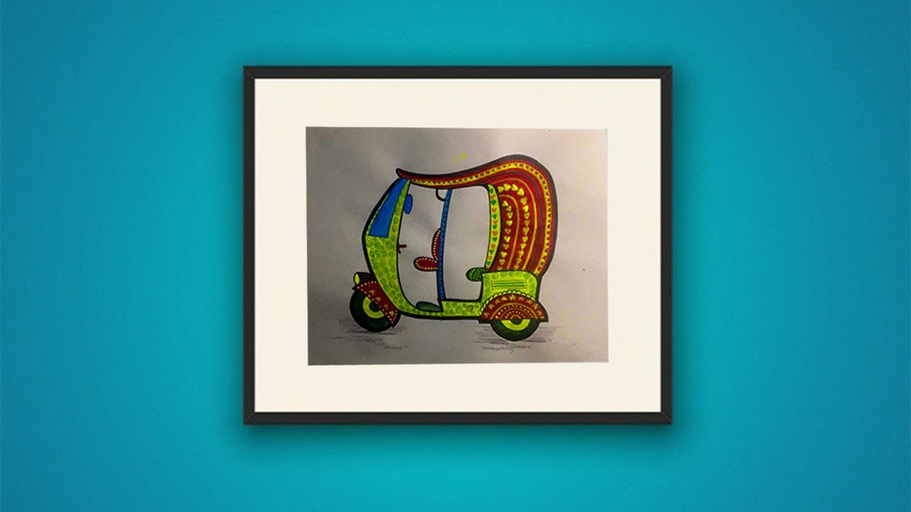 How to draw a rickshaw painting with acrylic (Rickshaw art) - YouTube
