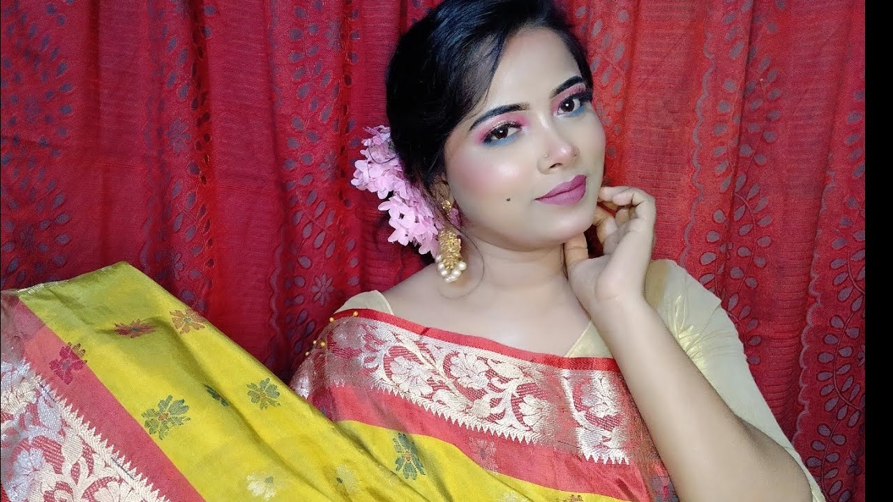 এই গরমে gorgeous makeup look with saree/step by step/ makeup by lamia ...