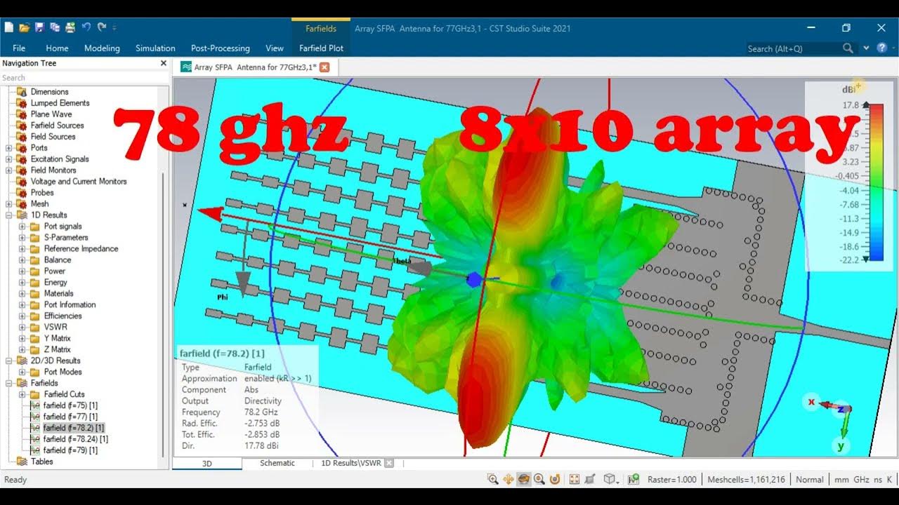 77GHz (70 GHz to 79 GHz ) SIW waveguide 8x16 antenna array cst studio suite - YouTube
