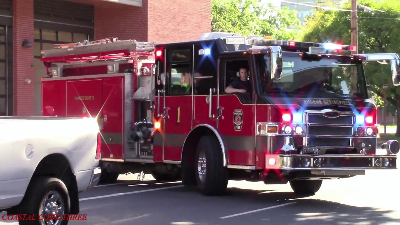 Eugene/Springfield Fire and EMS Engine 1 and Medic 1 responding - YouTube