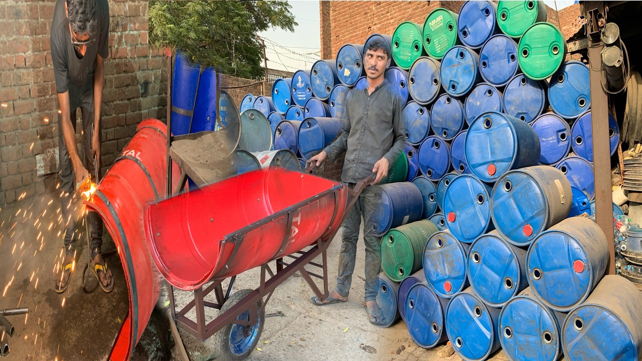 The Process of Making Wheelbarrow From Old Plastic Oil Drums|Factory ...