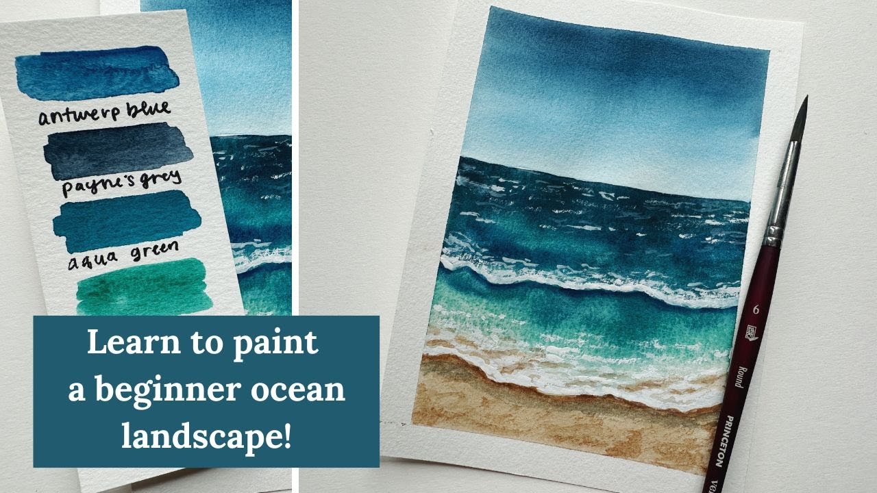 WATERCOLOR TUTORIAL | Beginner Beach SEASCAPE with Waves | Step-by-Step ...