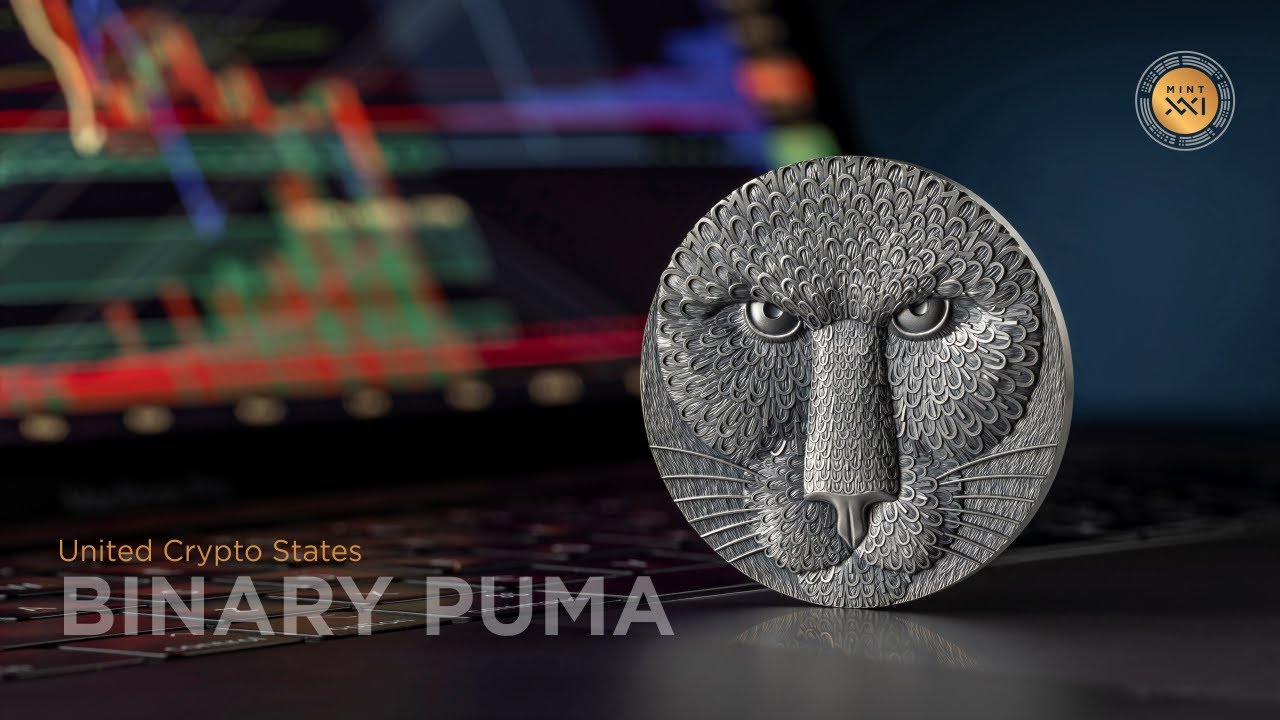 Binary Puma 2 oz Antique finish Silver Coin 0,001 Ether 2023 United ...
