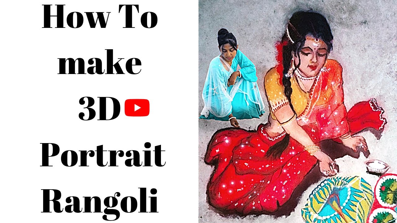 How To Make 3D Portrait Rangoli Beutiful lady - YouTube