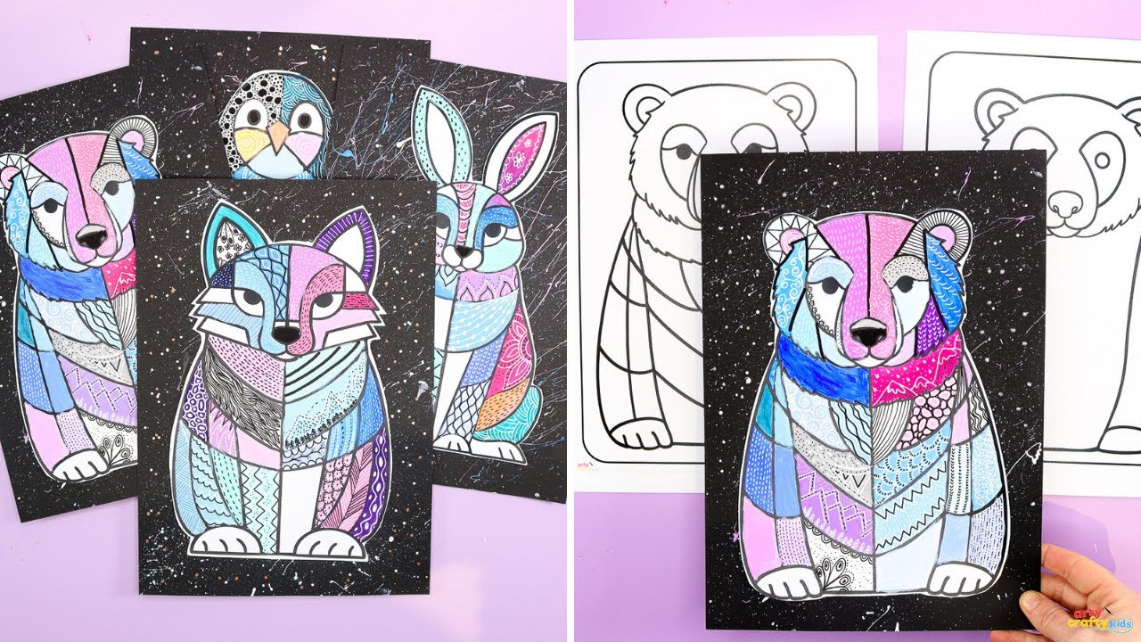 Winter Animal Pattern Art: A lovely doodle art project for all! - YouTube