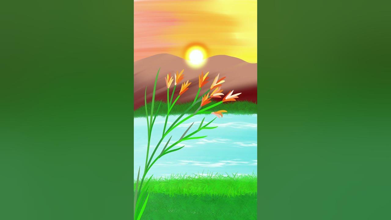 Sunrise by the river | Relaxing ProCreate Art | #artshorts - YouTube
