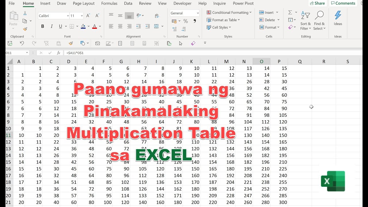 Paano Gumawa ng Pinakamalaking Multiplication TABLE sa EXCEL - YouTube