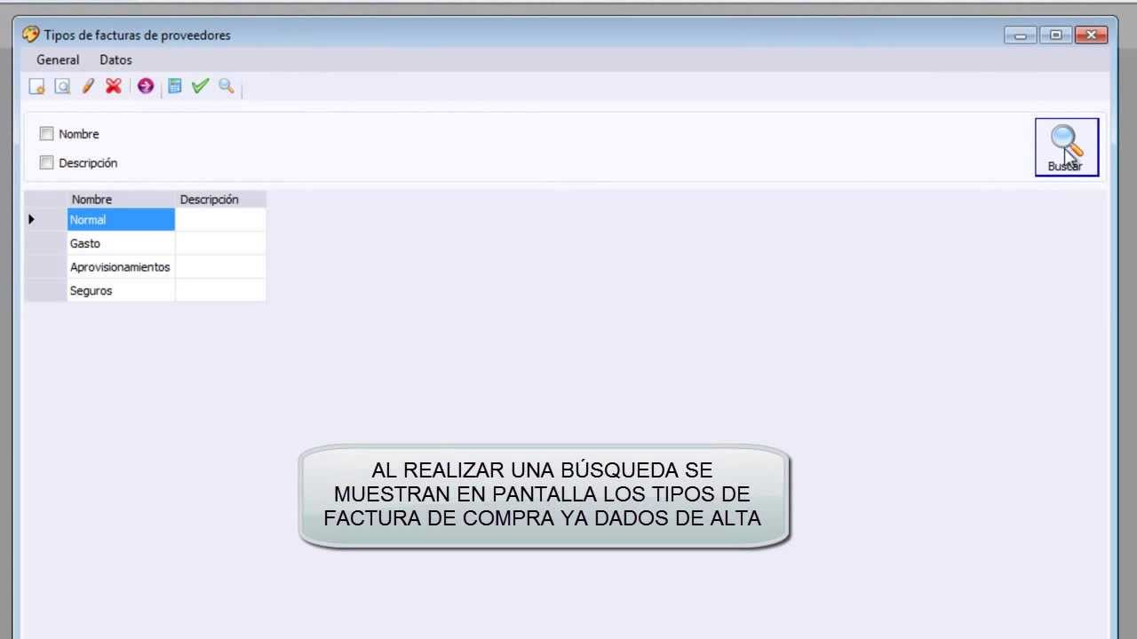 Vídeo-Manual Onix ERP. Alta de tipos de factura de proveedor (compras ...