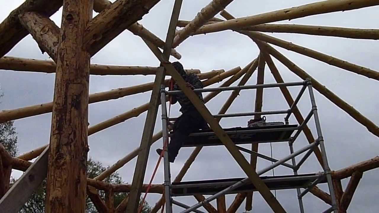 the lowering of a reciprocal roof at Carraig Dulra, Co Wicklow - YouTube