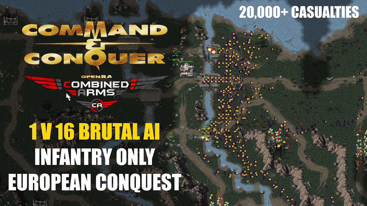 1 VS 16 BRUTAL AI! The Conquest of Europe: COMMAND & CONQUER OpenRA ...