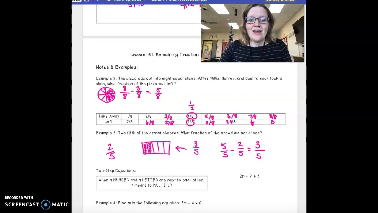 4 Saxon Lesson 61: Remaining Fractions & 2-Step Equations - YouTube