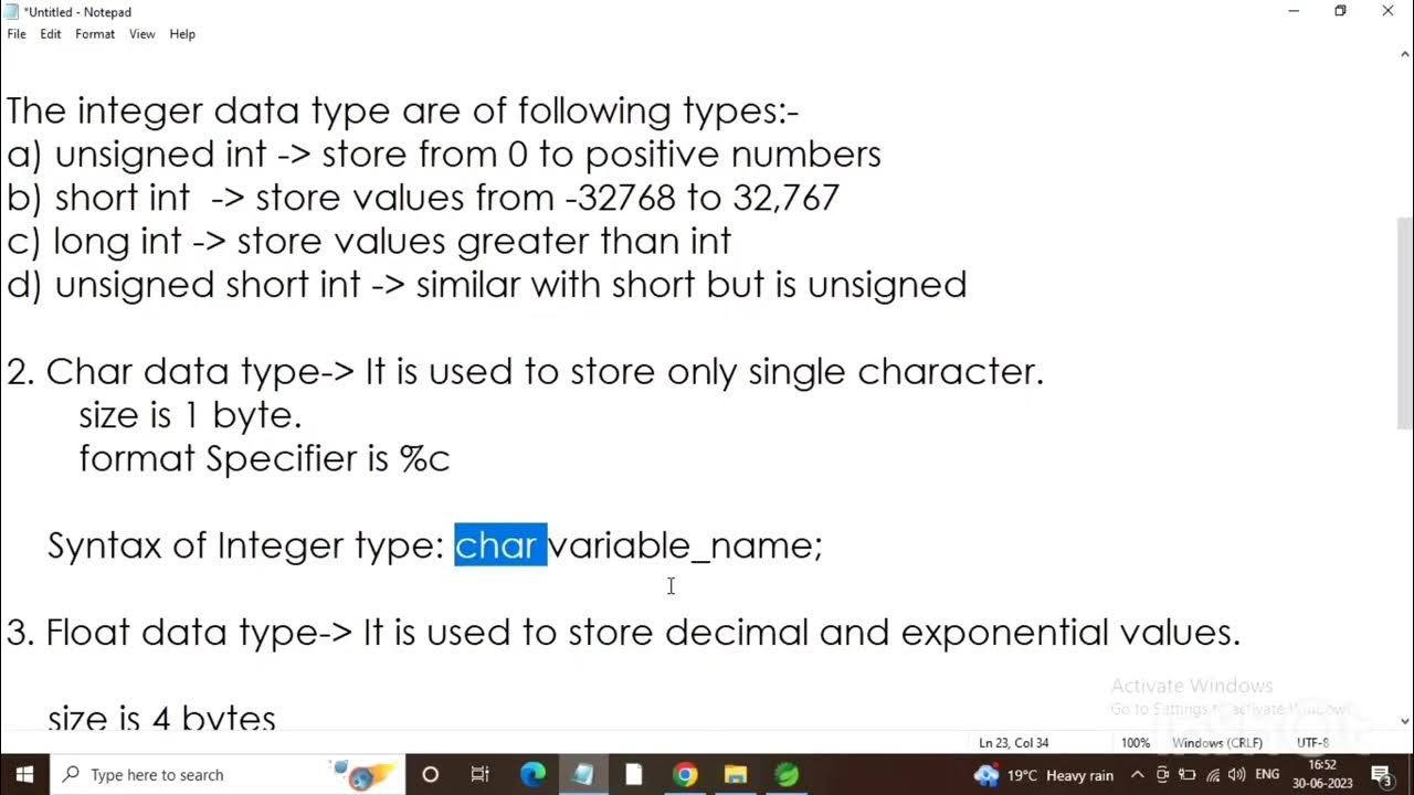 Variables And Datatypes In C Language What Are Modifiers And Specifiers Clanguage Datatypesinc