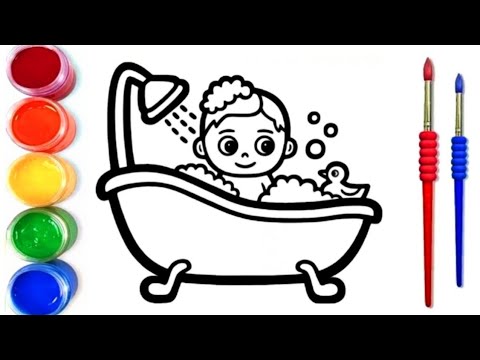 Baby in a bath tub drawing and colouring for kids and toddlers/Easy ...