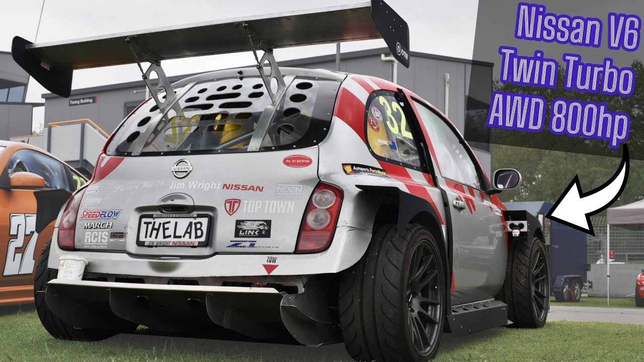 800hp AWD V6 Twin Turbo Nissan Micra !! | Almost crashes on track ...