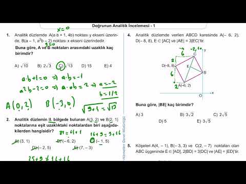 11. Sınıf Matematik Kazanım Kavrama Test 11 (Doğrunun Analitik İncelenmesi) Çözümler