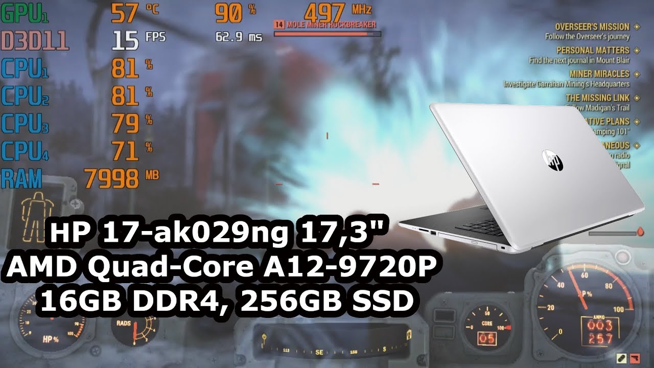 AMD A12-9720p \ Radeon R7 \ 16GB dc* RAM \ Fallout 76 @720p low ...