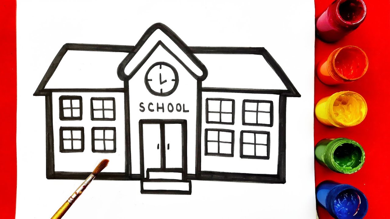 How to Draw School Drawing! For Kids | Colouring School For Kids - YouTube