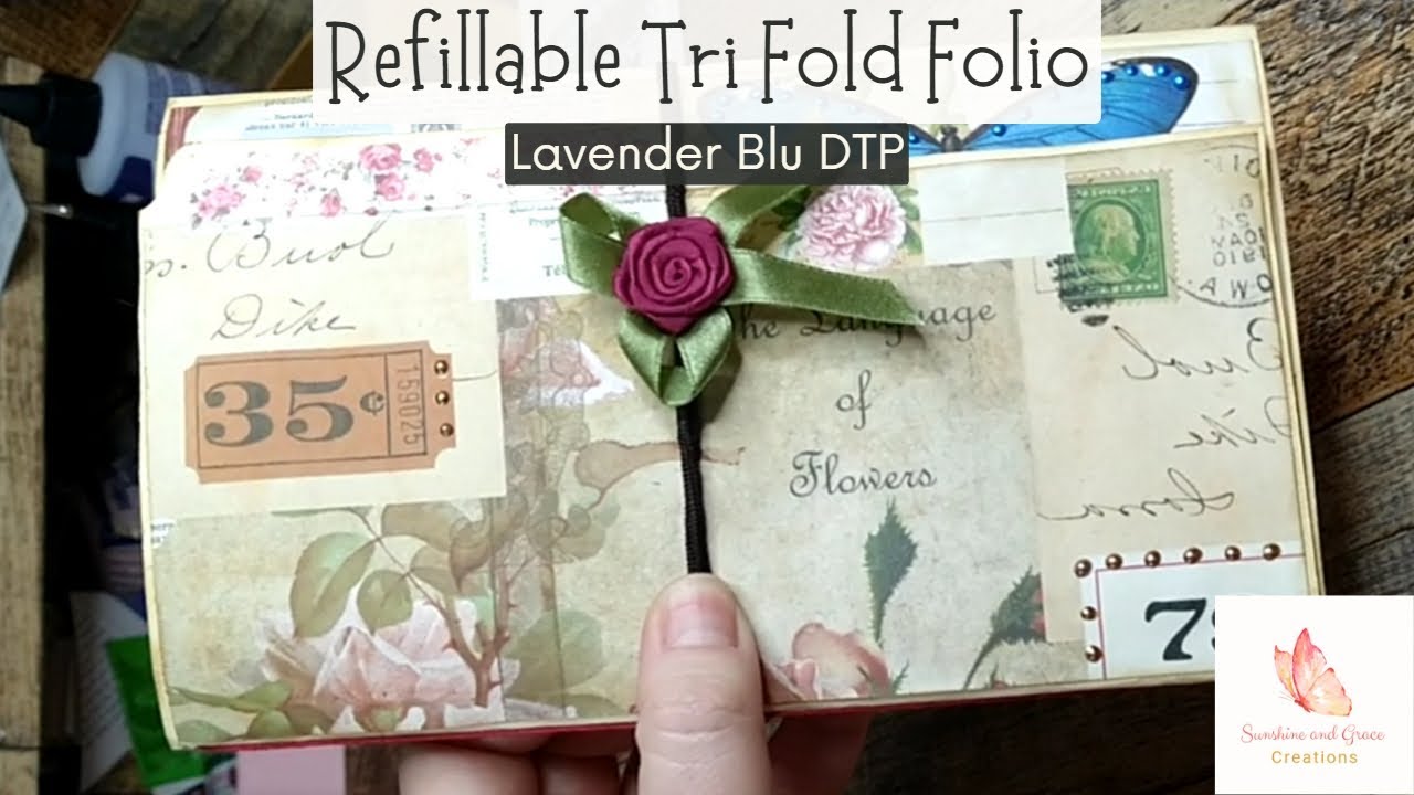 BEAUTIFUL refillable Trifold Folio, vintage pink collage, flip thru ...