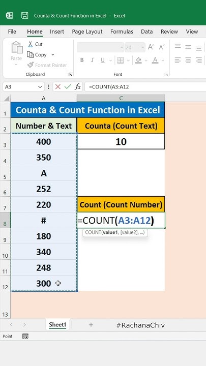 Counta and Count Functions in Excel || Excel Tips & Trick || #excel #short #excelbasic - YouTube
