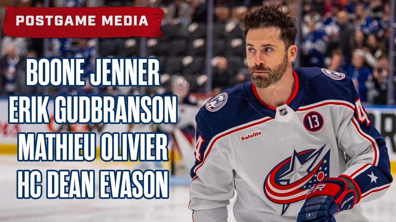 Boone Jenner, Erik Gudbranson, Mathieu Olivier and Head Coach Dean ...