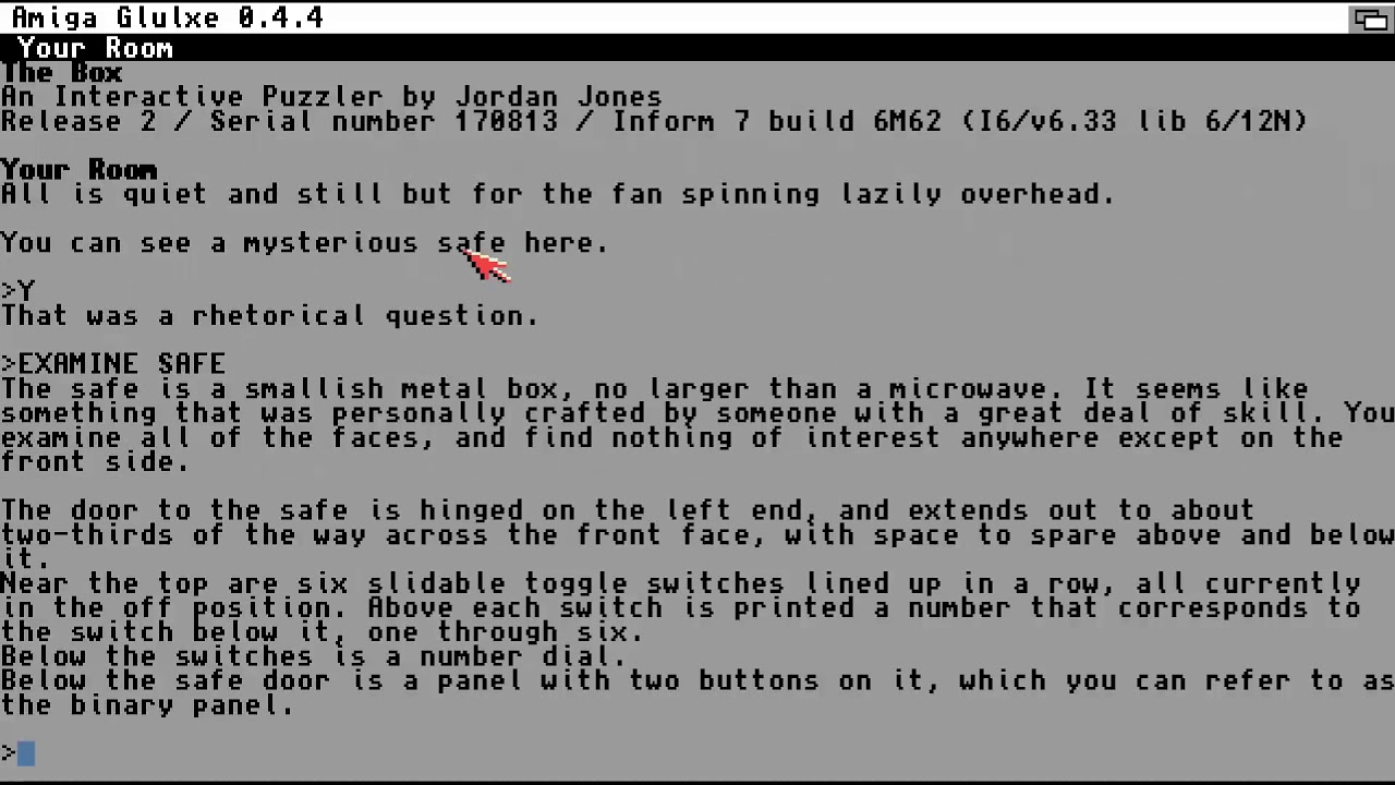 AMIGA THE BOX THE SAFE BOX ITS GLULX TEXT ADVENTURE GLULXE INTERPRETER ...