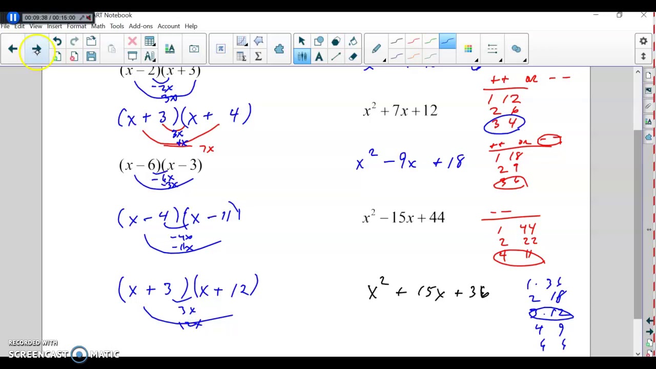7.5 Factoring x^2 + bx + c, part 1 BIM Algebra 1 - YouTube