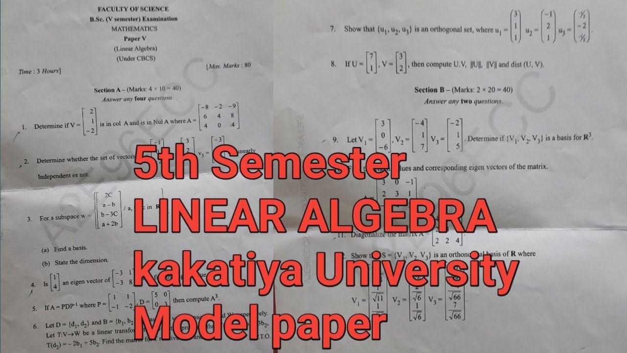 LINEAR ALGEBRA MODEL PAPER || KAKATIYAUNIVERSITY || RAJESHLEKKALU - YouTube