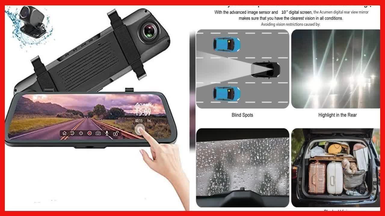 Acumen Mirror Dash Cam Digital Rear View Mirror 10'' Touch Screen, Dual ...