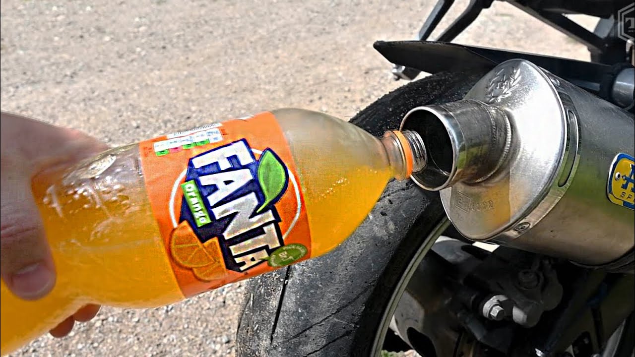 EXPERIMENT FANTA in MOTORCYCLE EXHAUST - YouTube
