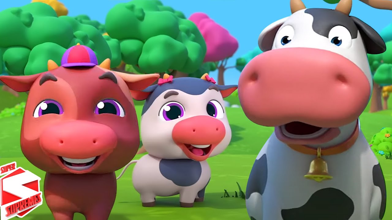 Five Little Cows, Animal Cartoon and Nursery Rhyme for Kids - YouTube