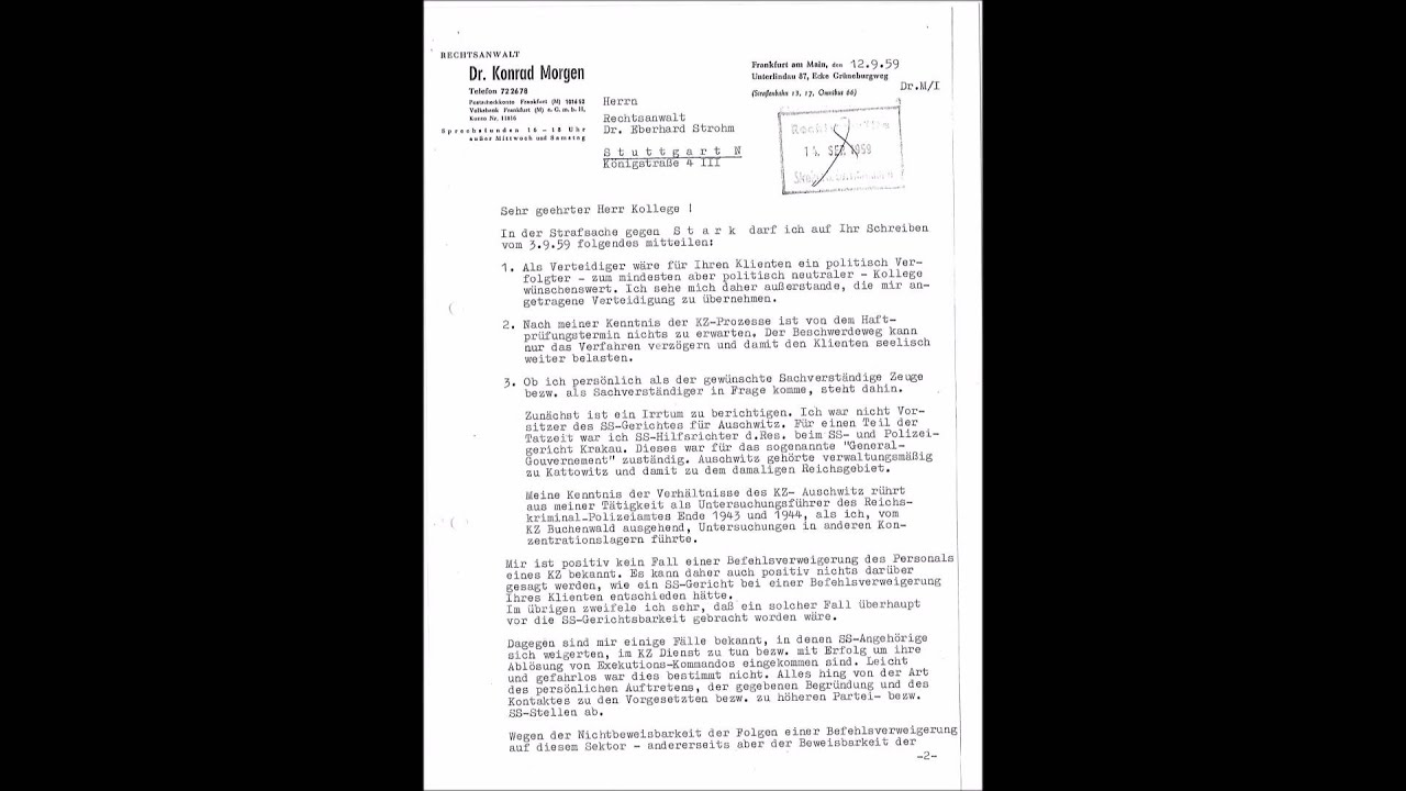 Konrad Morgen, SS-Judge, letter 12 sept 1959 - YouTube