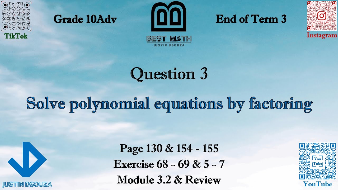 Solve polynomial equations by factoring | Q3 P1 | 10A | EoT3 | - YouTube