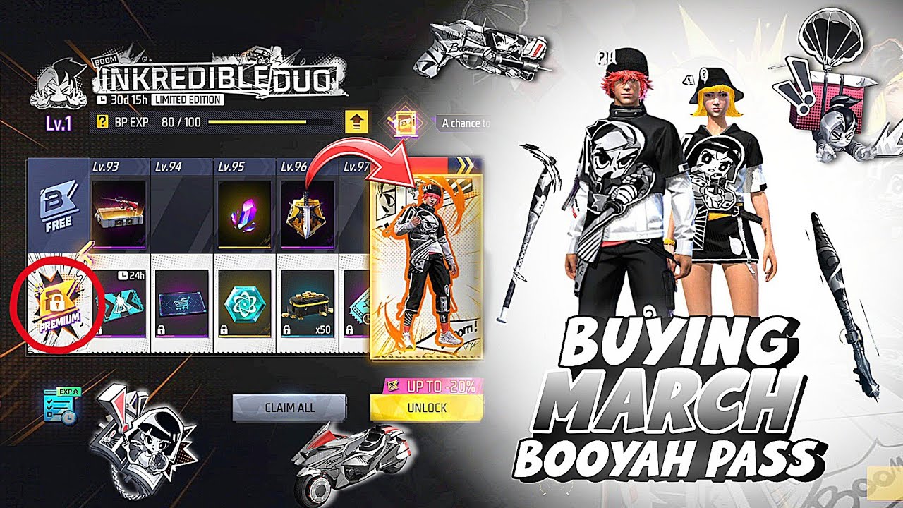 BUYING MARCH NEW BOOYAH PASS 🤩 | INKREDIBLE DUO 🎨 | FREEFIRE NEW BOOYAH ...