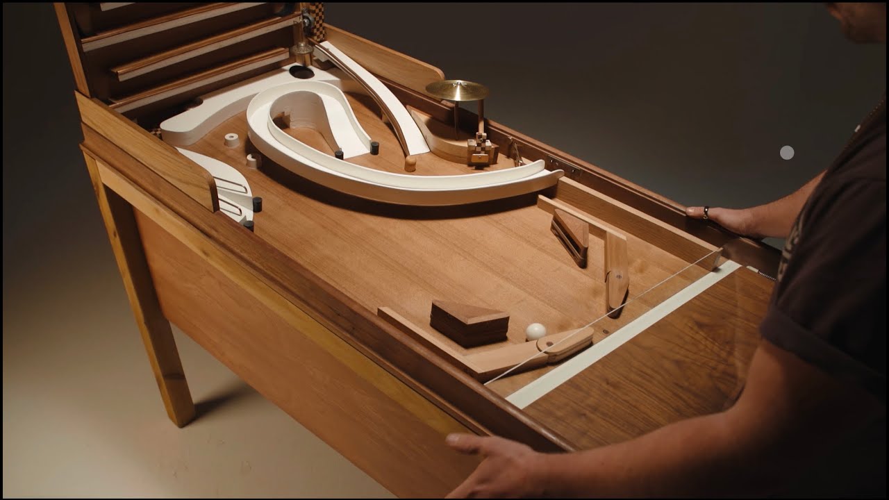 Homemade, wooden, mechanical pinball machine - YouTube Music
