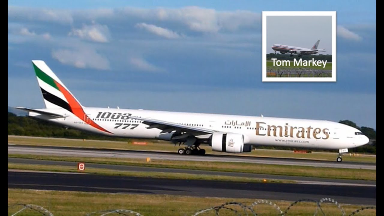 RARE Emirates B777 300ER in 1000th 777 Livery Evening Landing at ...