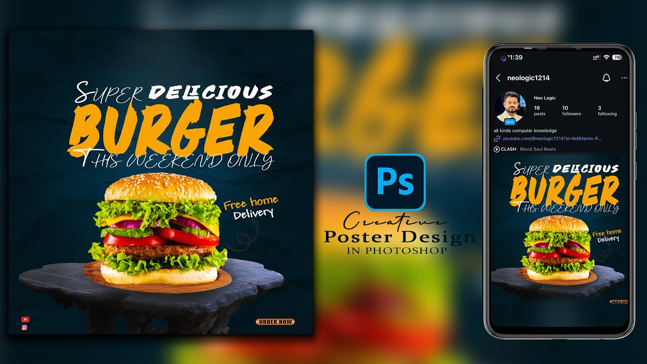 How to Make a Burger Poster Design | Photoshop Poster Tutorial - YouTube