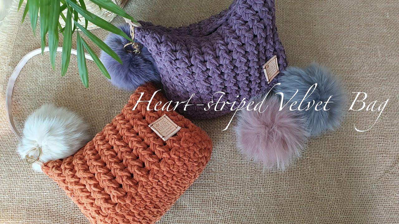 [ENG](코바늘가방)하트줄무늬 벨벳백How to crochet a heart-striped velvet bag - YouTube