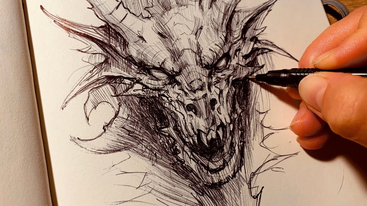 Drawing the Mythical Creature | Sketching with Ballpoint pen! - YouTube